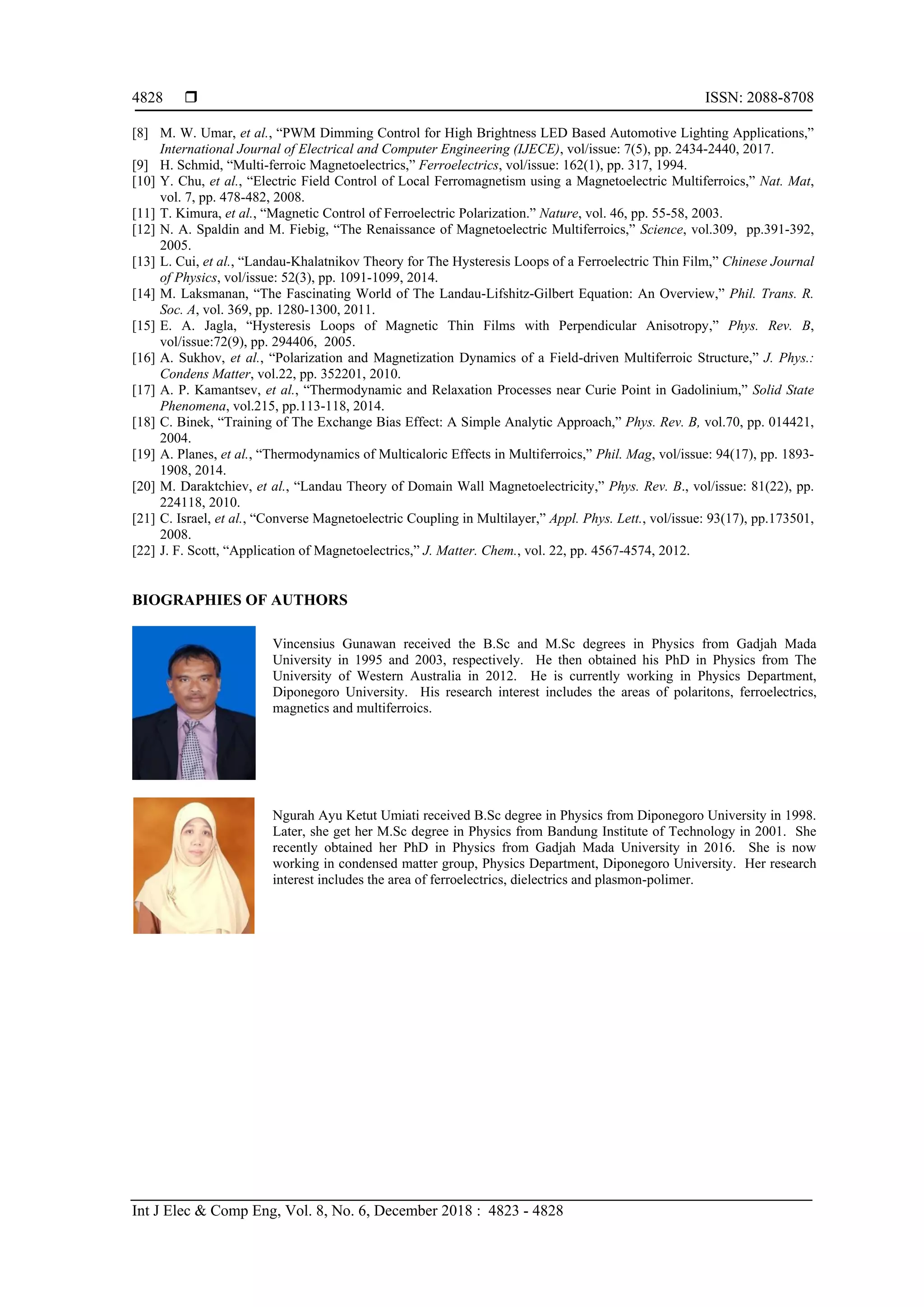 Hysteresis Loops for Magnetoelectric Multiferroics Using Landau-Khalatnikov Theory | PDF