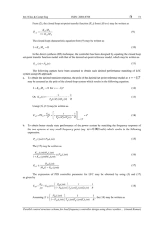 Parallel control structure scheme for load frequency controller design using direct synthesis ...
