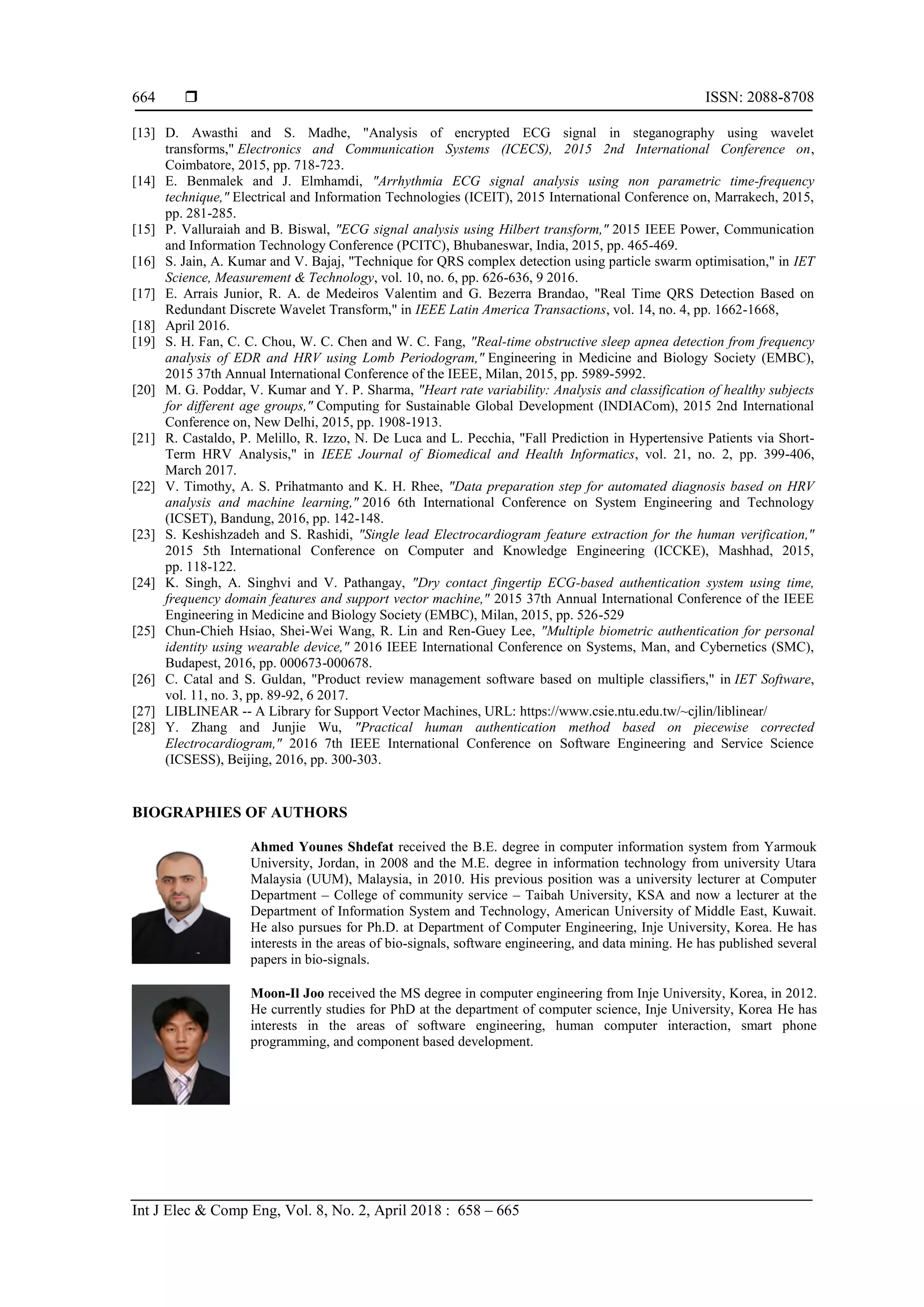 Utilizing ECG Waveform Features as New Biometric Authentication Method | PDF