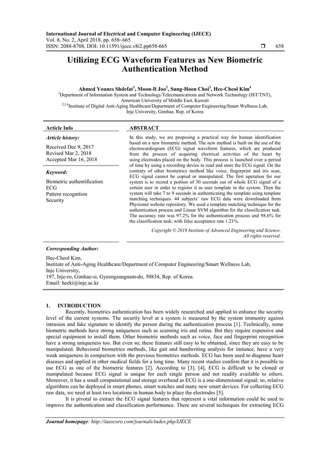 Utilizing ECG Waveform Features as New Biometric Authentication Method | PDF | Heart and ...