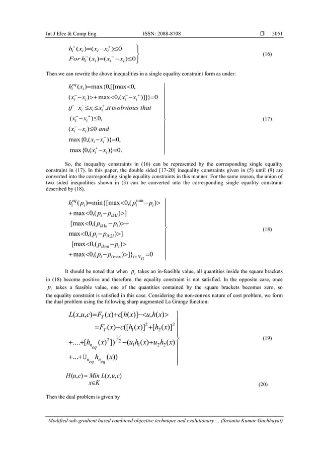 Modified sub-gradient based combined objective technique and evolutionary programming approach ...