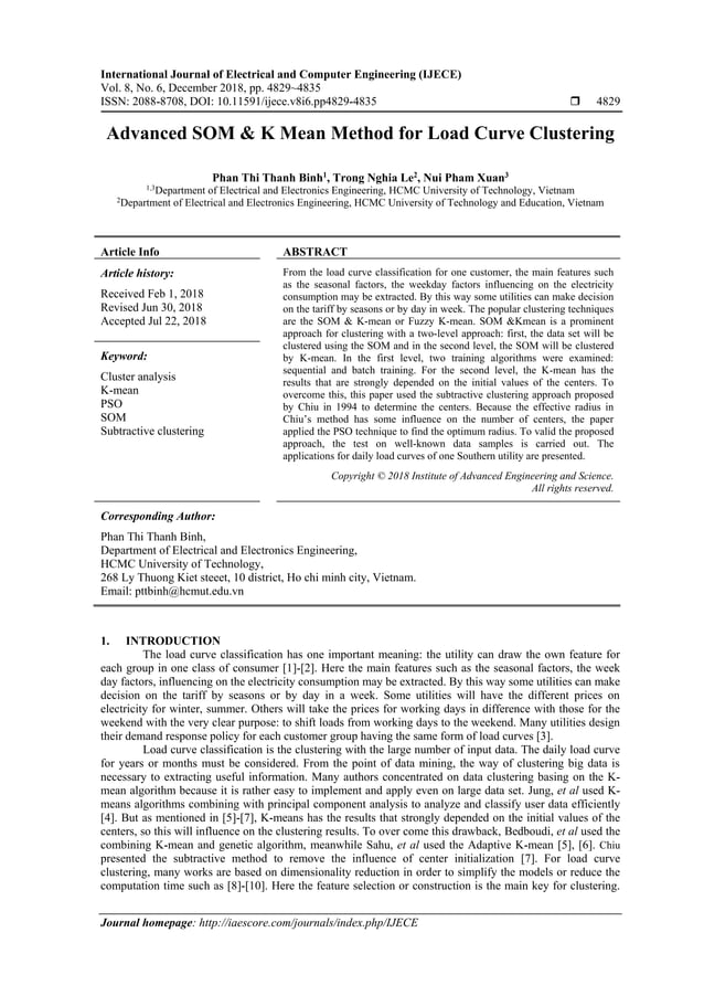 Advanced SOM & K Mean Method for Load Curve Clustering | PDF