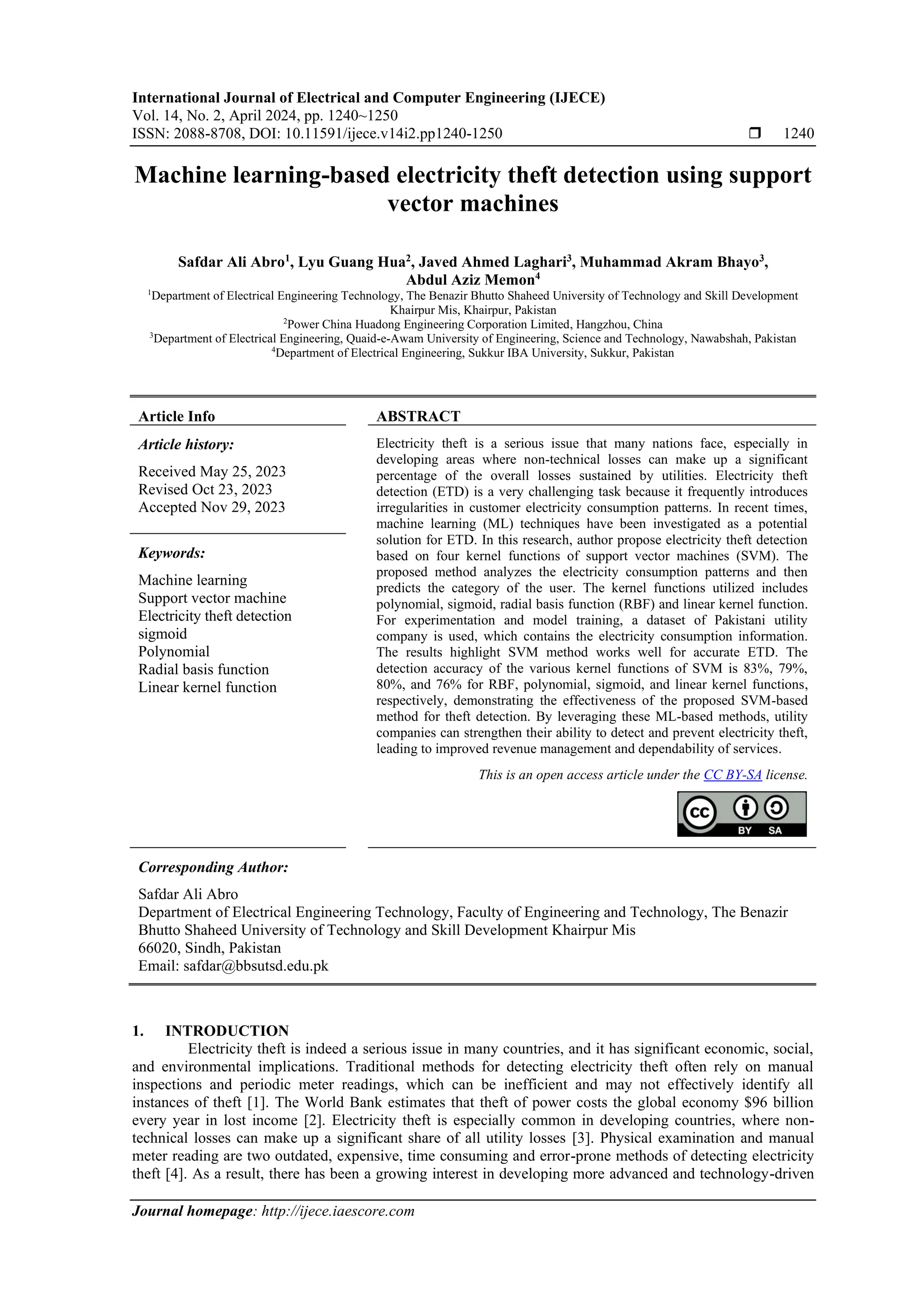 Machine learning-based electricity theft detection using support vector machines | PDF