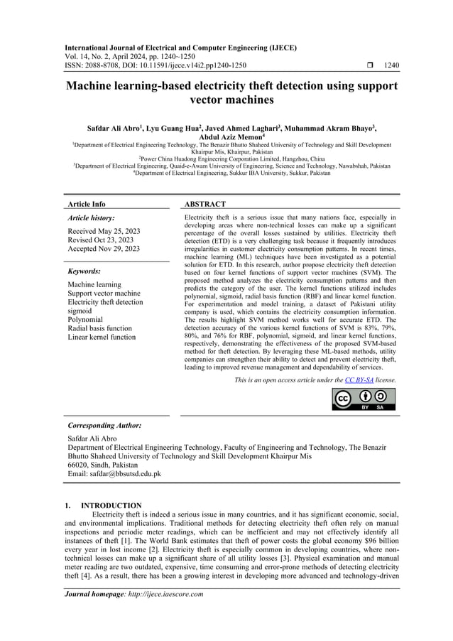 Machine learning-based electricity theft detection using support vector machines | PDF