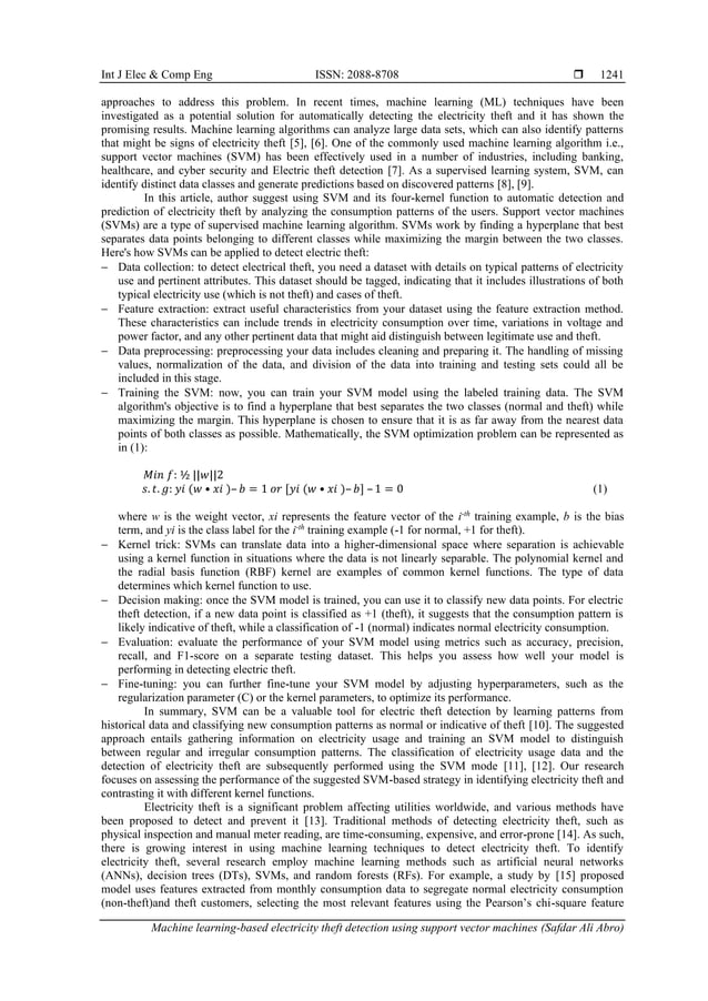 Machine Learning Based Electricity Theft Detection Using Support Vector