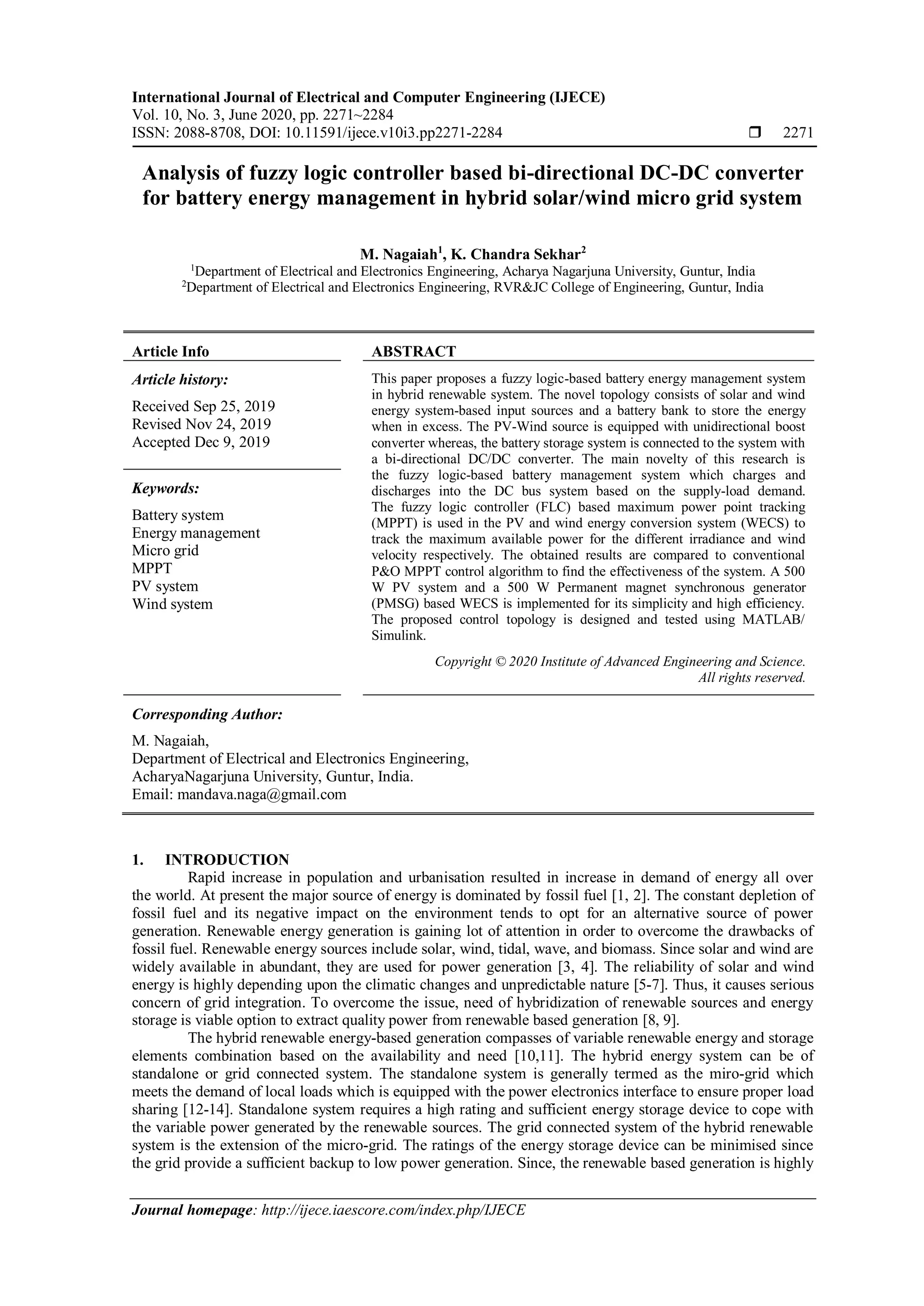 Analysis of fuzzy logic controller based bi-directional DC-DC converter for battery energy ...