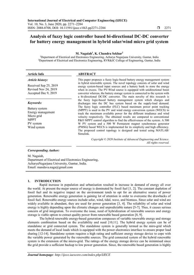 Analysis of fuzzy logic controller based bi-directional DC-DC converter for battery energy ...