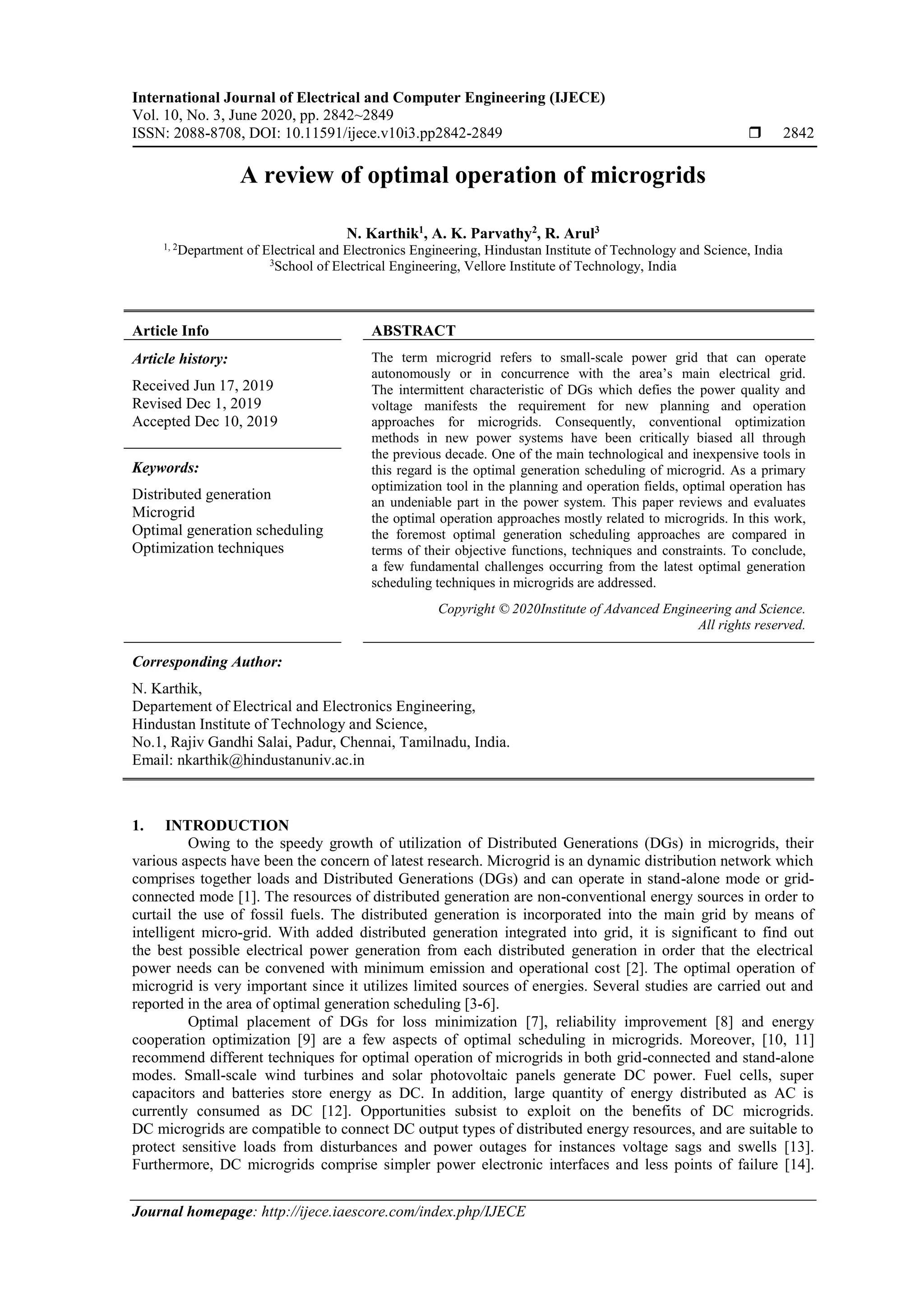 A review of optimal operation of microgrids | PDF