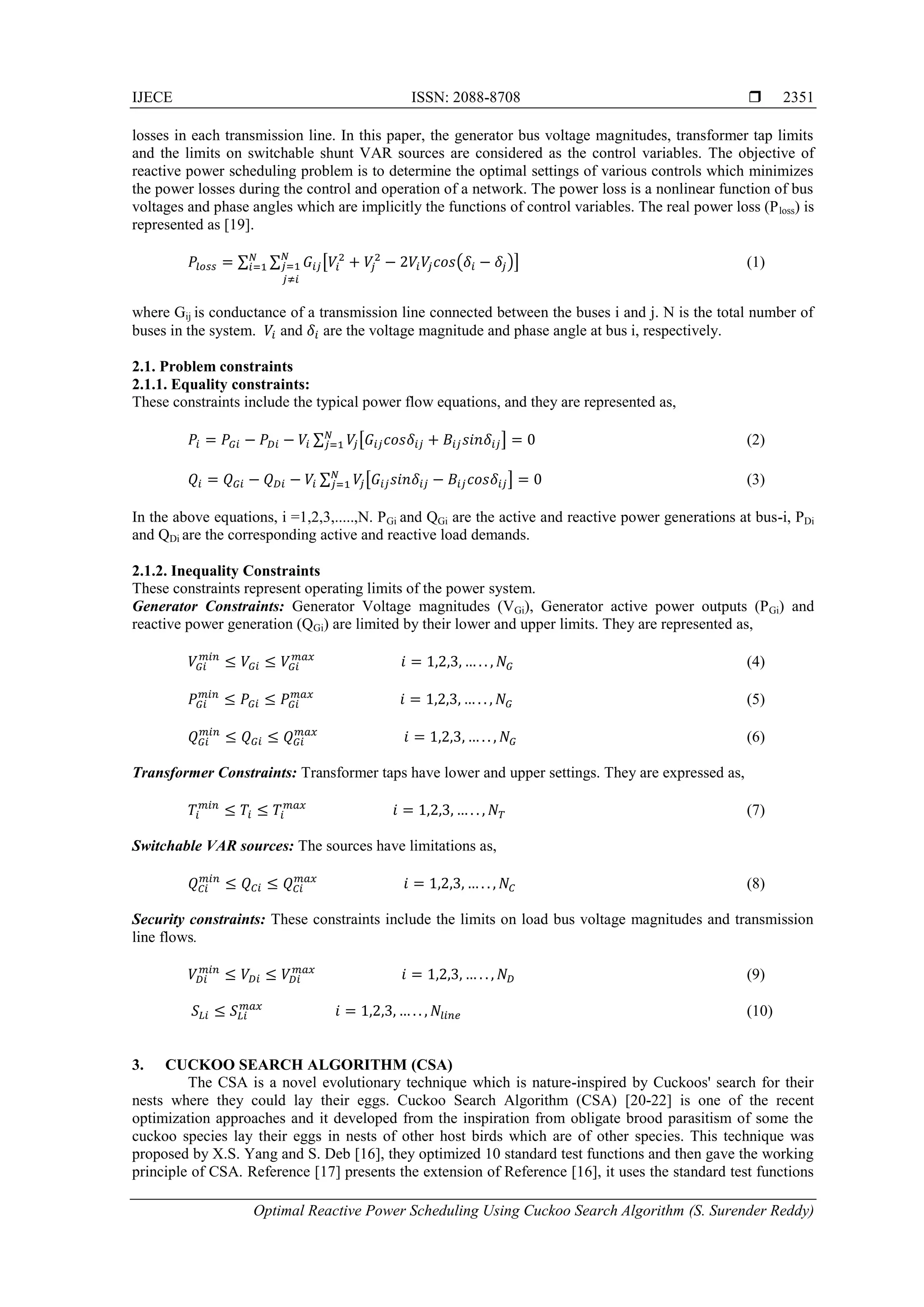 Optimal Reactive Power Scheduling Using Cuckoo Search Algorithm Pdf
