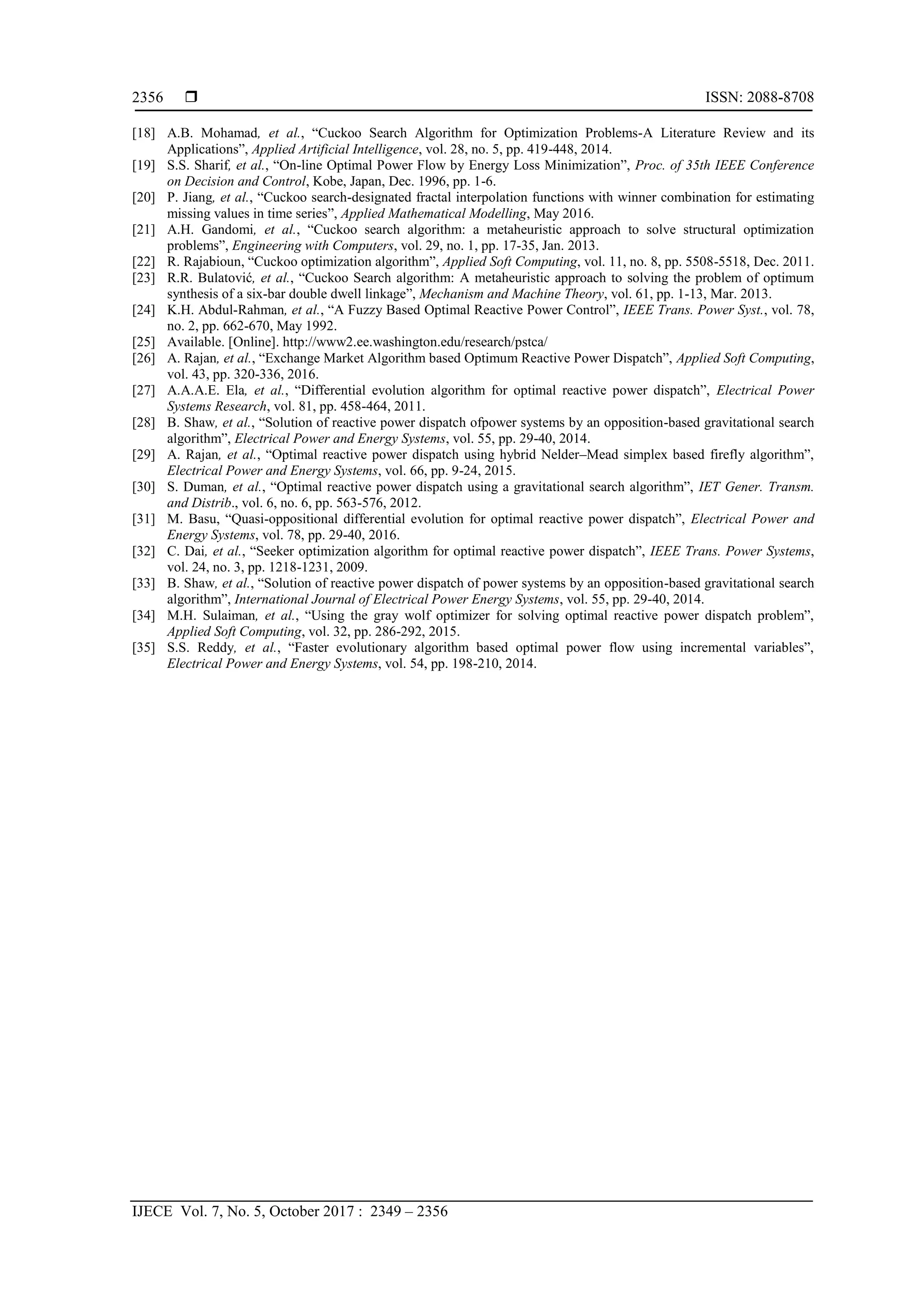 Optimal Reactive Power Scheduling Using Cuckoo Search Algorithm Pdf