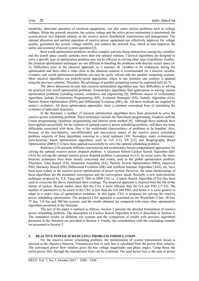 Optimal Reactive Power Scheduling Using Cuckoo Search Algorithm Pdf