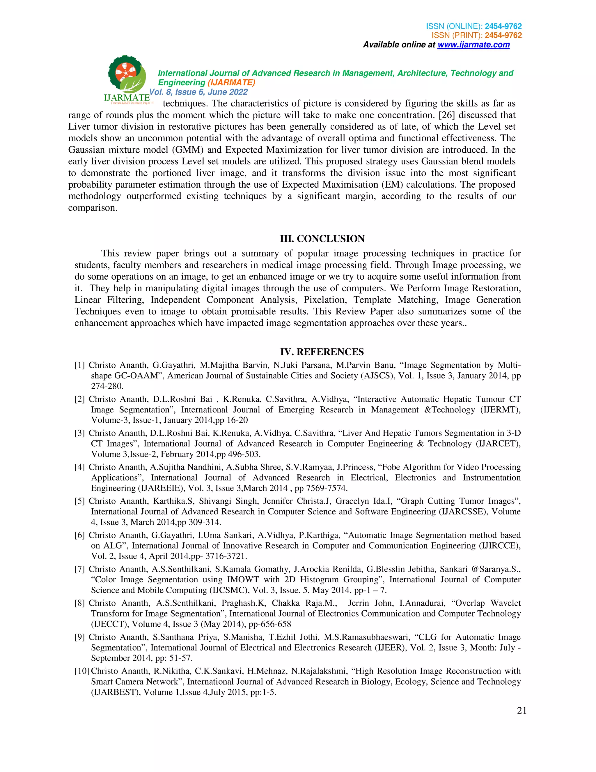 An Exclusive Review of Popular Image Processing Techniques | PDF