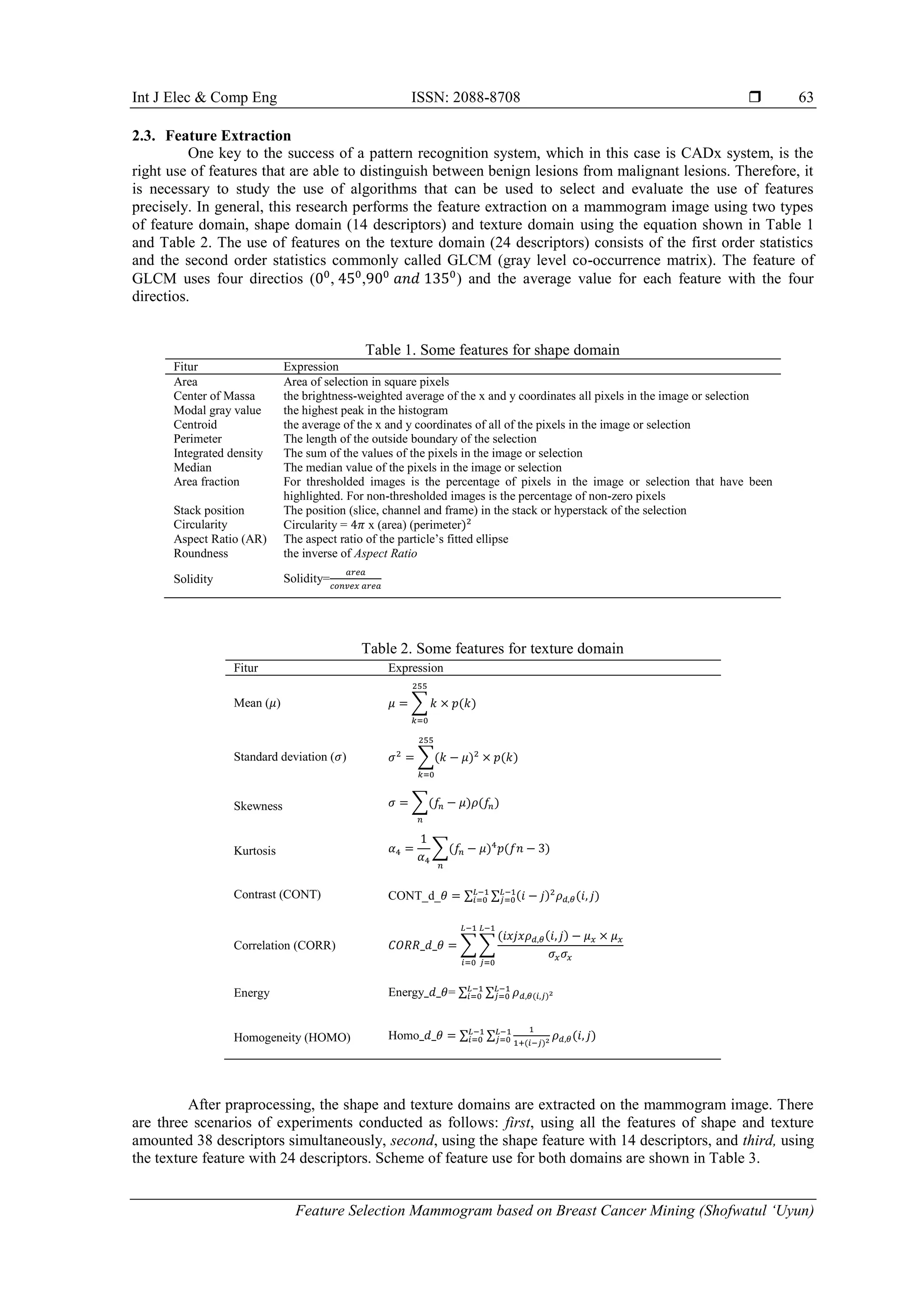 Feature Selection Mammogram based on Breast Cancer Mining | PDF