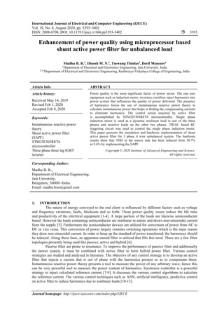 Enhancement of power quality using microprocessor based shunt active power filter for unbalanced ...