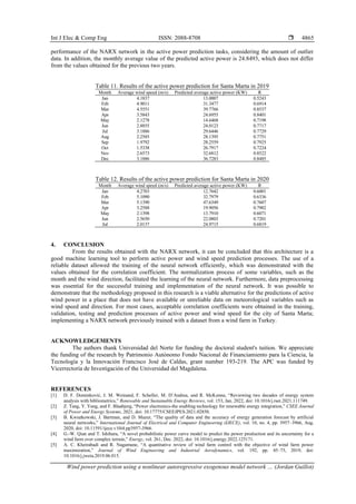 Wind power prediction using a nonlinear autoregressive exogenous model network: the case of ...