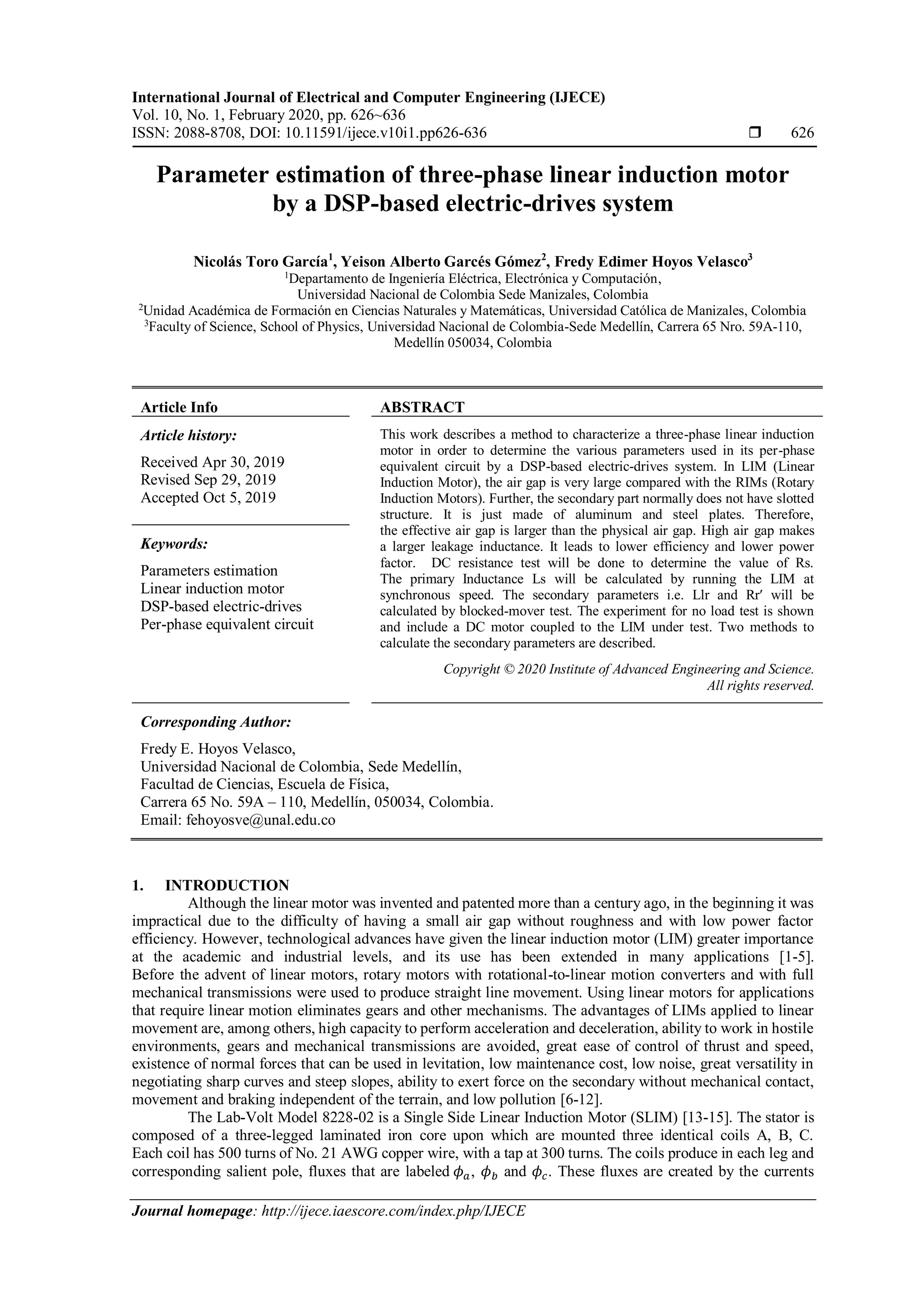 Parameter estimation of three-phase linear induction motor by a DSP-based electric-drives system ...