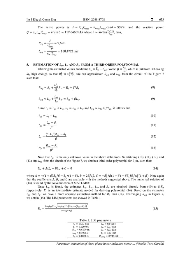 Parameter Estimation Of Three Phase Linear Induction Motor By A Dsp