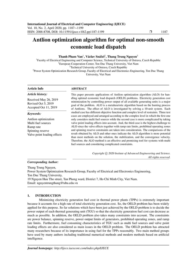 Antlion Optimization Algorithm For Optimal Non Smooth Economic Load Dispatch Pdf