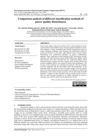 Comparison analysis of different classification methods of power quality disturbances | PDF