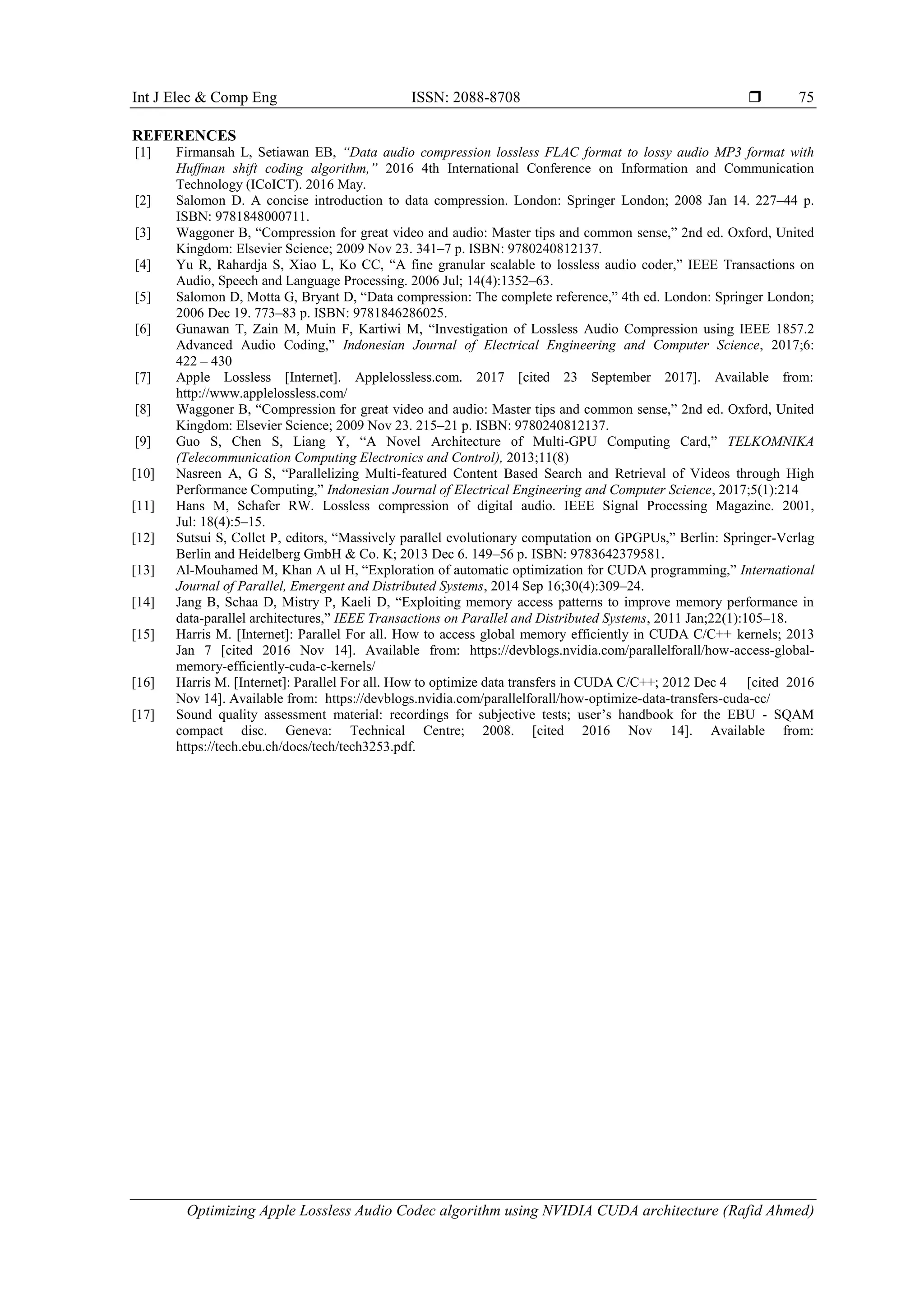 Optimizing Apple Lossless Audio Codec Algorithm Using Nvidia Cuda Architecture Pdf 