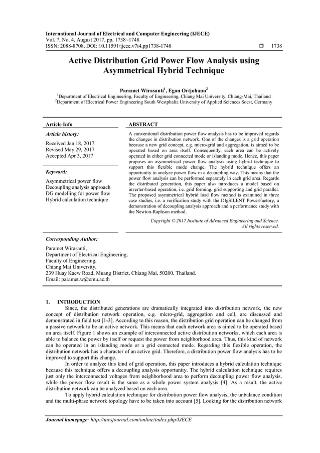 Active Distribution Grid Power Flow Analysis using Asymmetrical Hybrid Technique | PDF