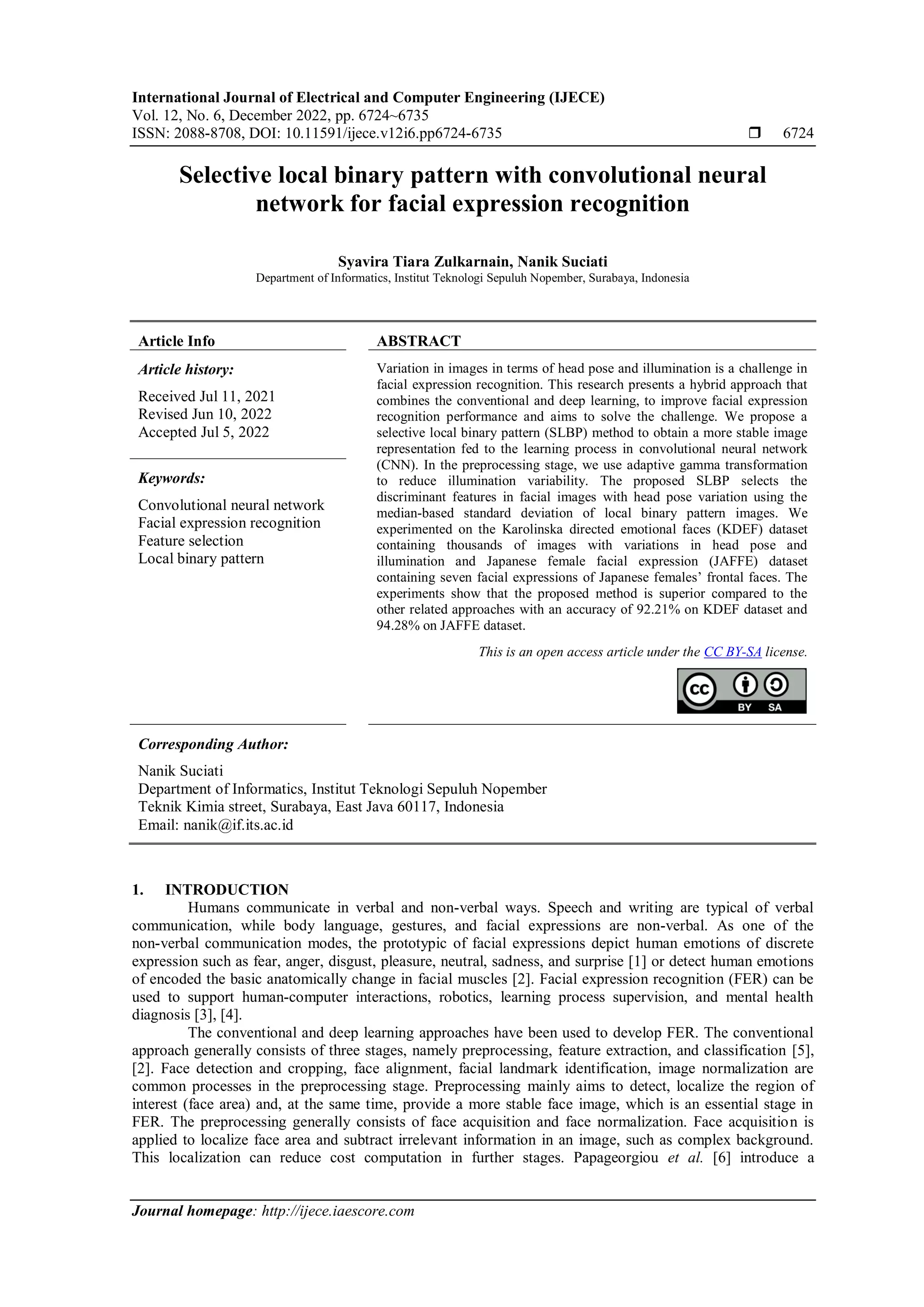 Selective Local Binary Pattern With Convolutional Neural Network For Facial Expression 8642