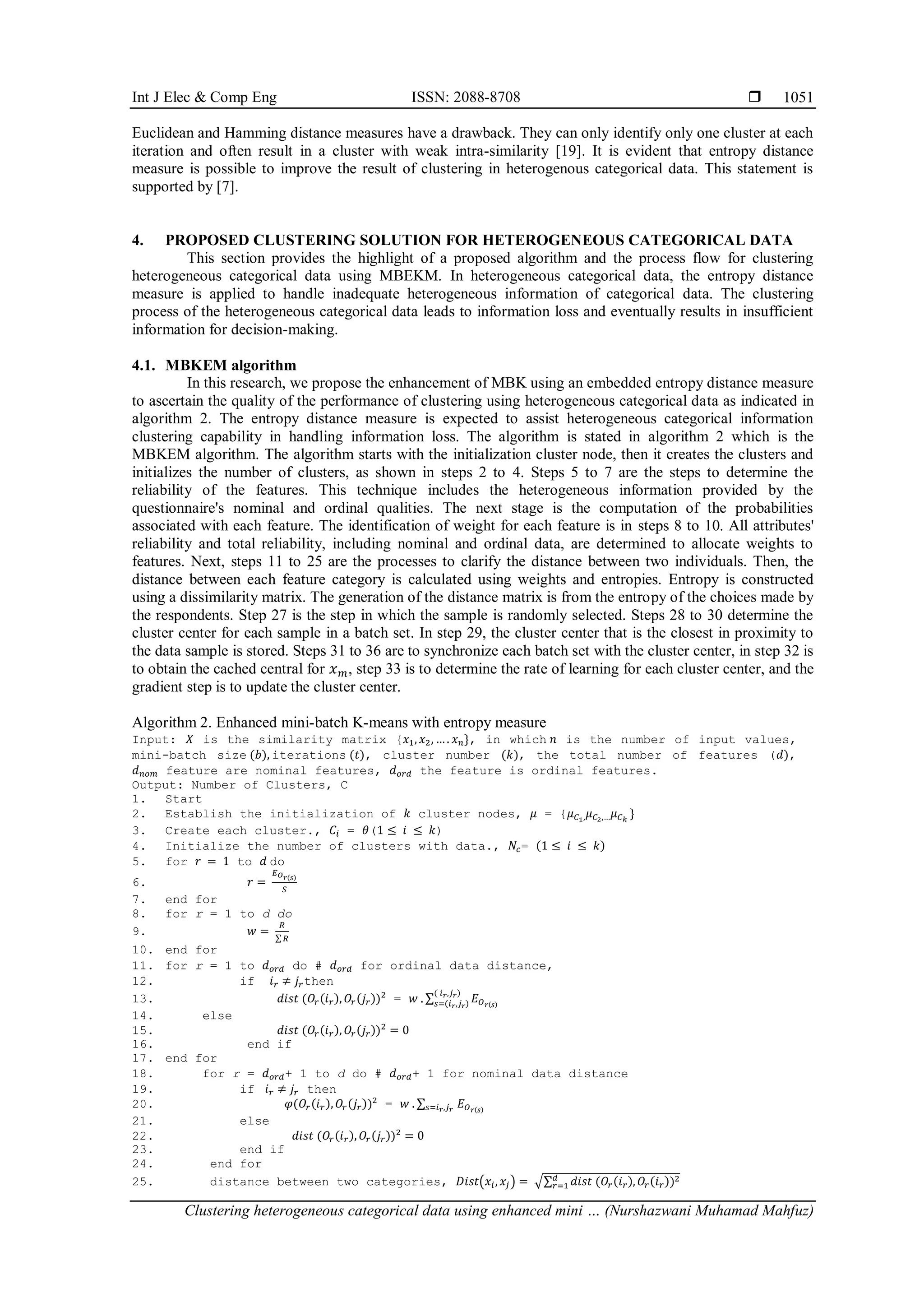 Clustering Heterogeneous Categorical Data Using Enhanced Mini Batch K Means With Entropy
