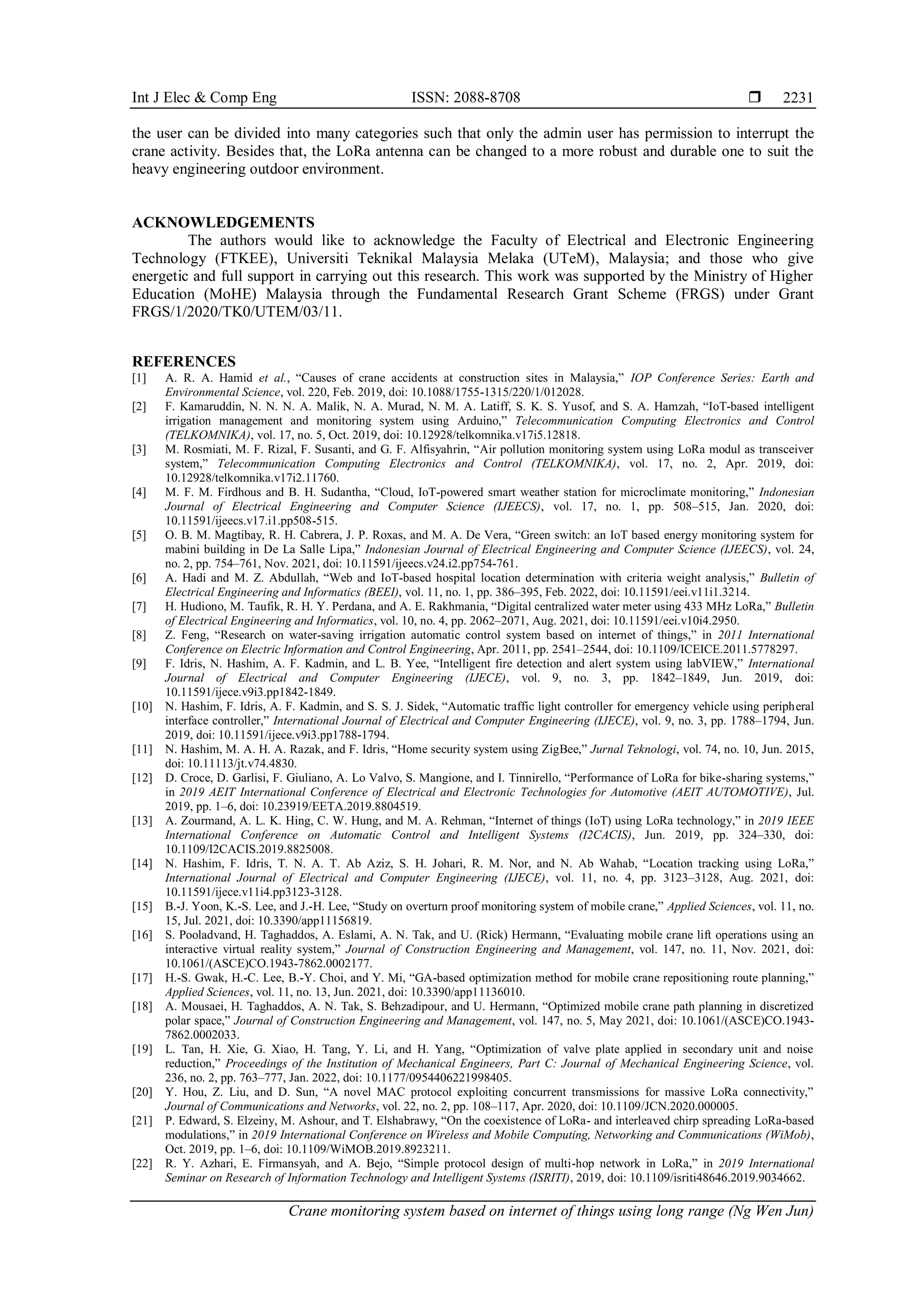 Crane monitoring system based on internet of things using long range | PDF