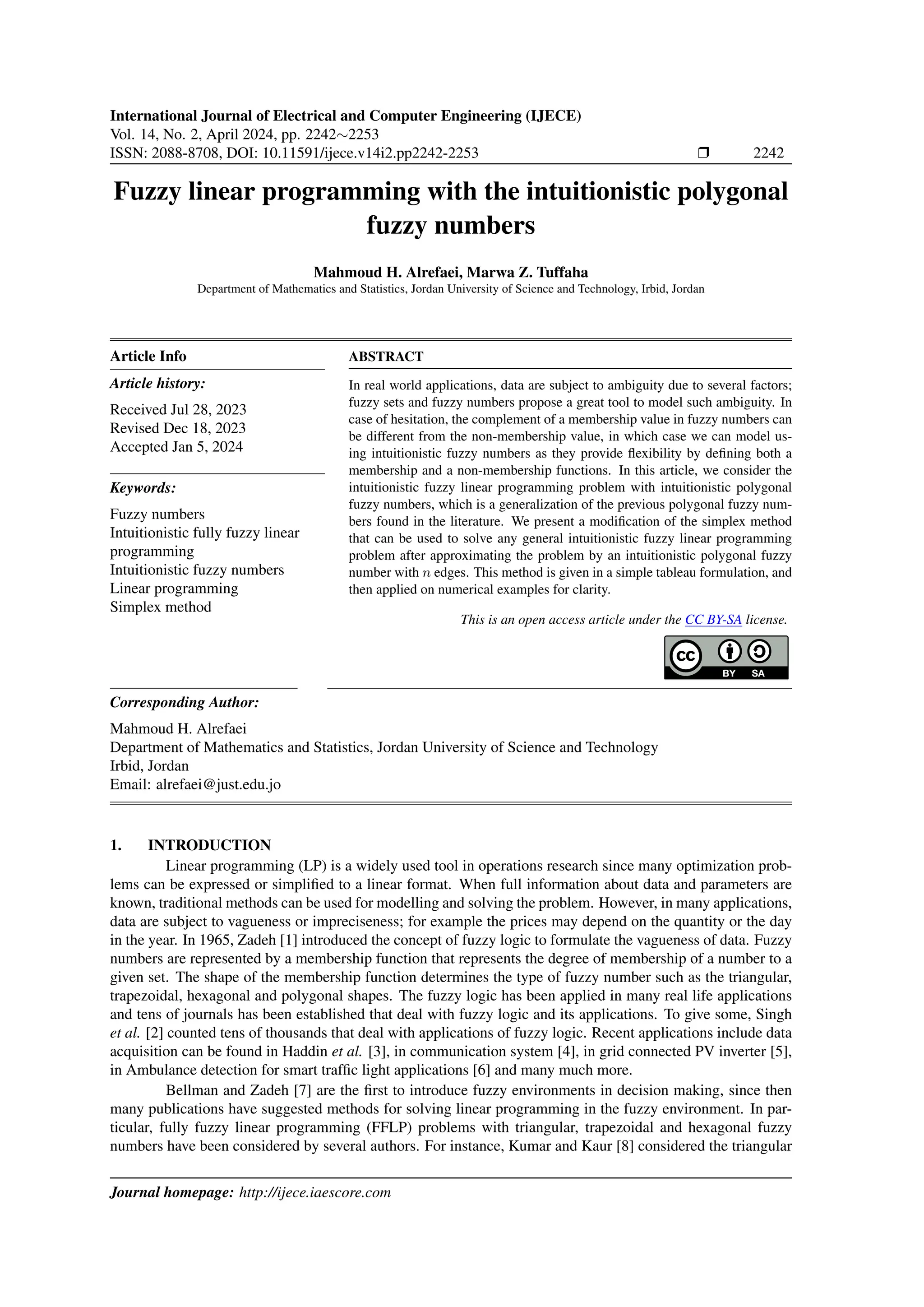 Fuzzy linear programming with the intuitionistic polygonal fuzzy numbers | PDF | Computer ...