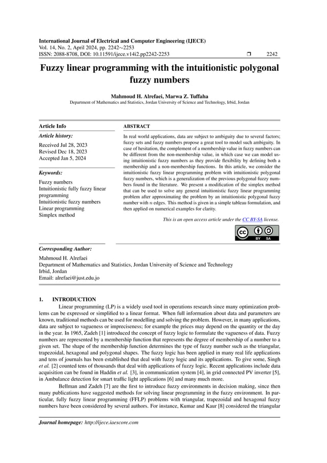 Fuzzy linear programming with the intuitionistic polygonal fuzzy numbers | PDF