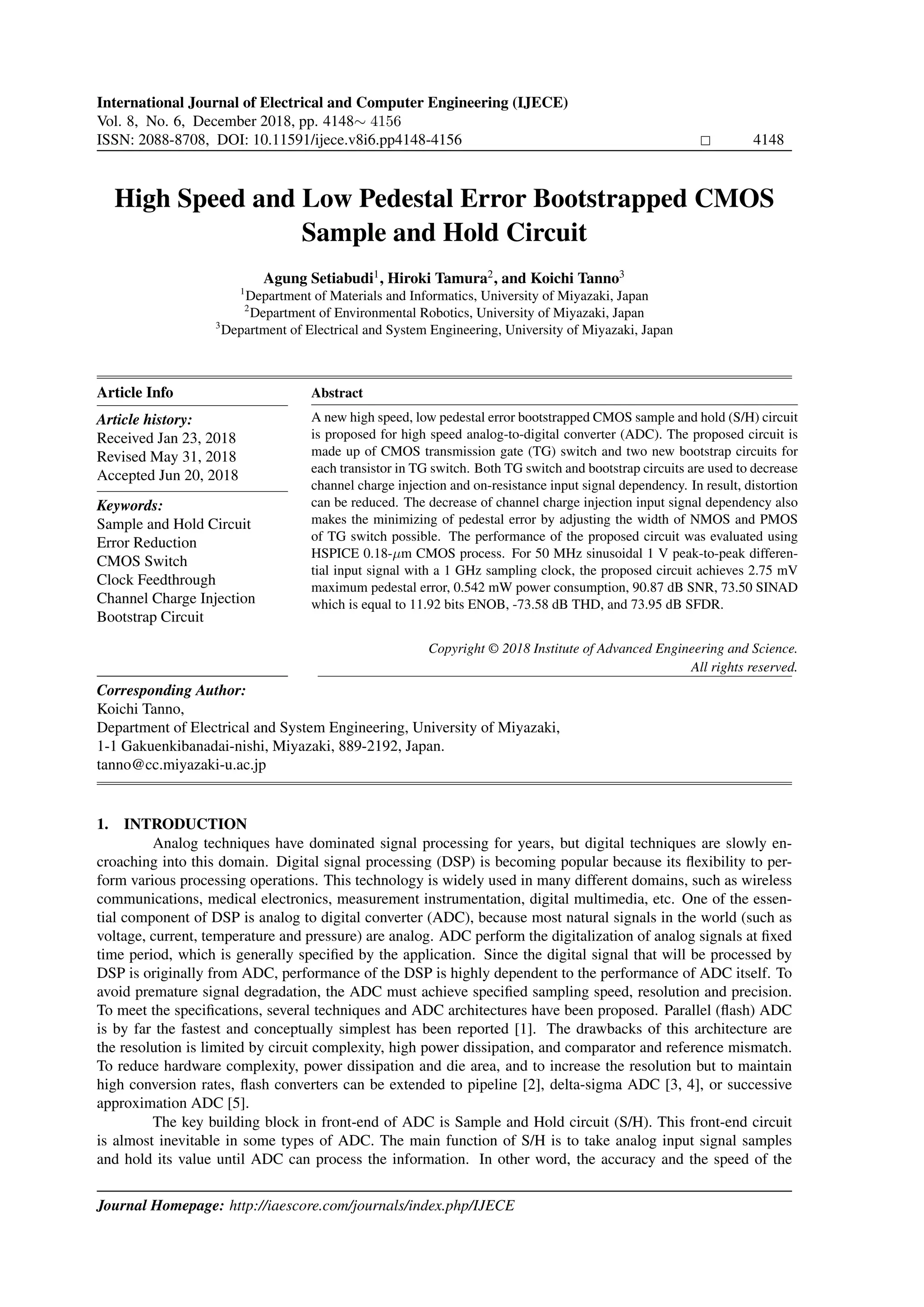 High Speed and Low Pedestal Error Bootstrapped CMOS Sample and Hold ...