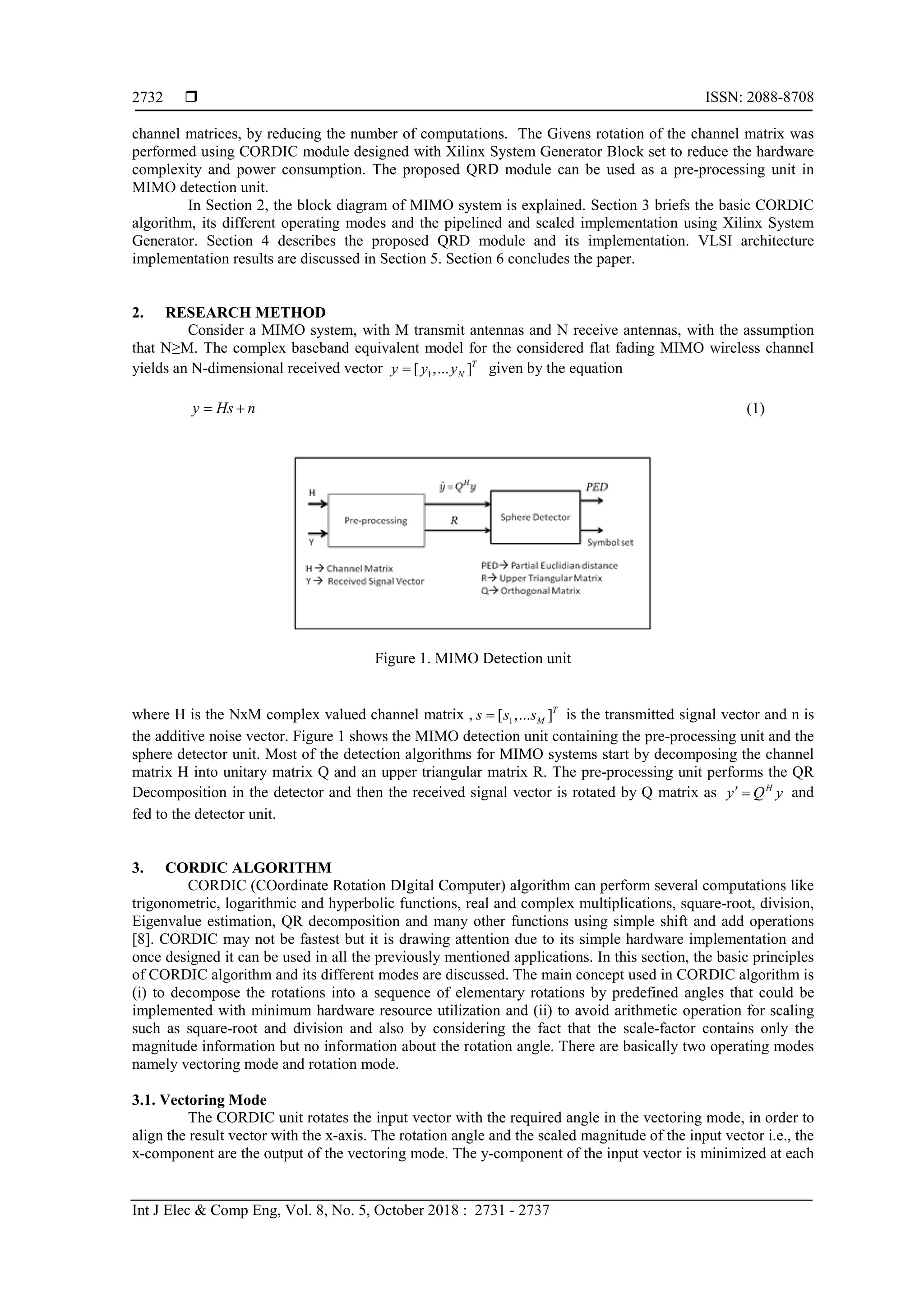 A CORDIC based QR Decomposition Technique for MIMO Detection | PDF