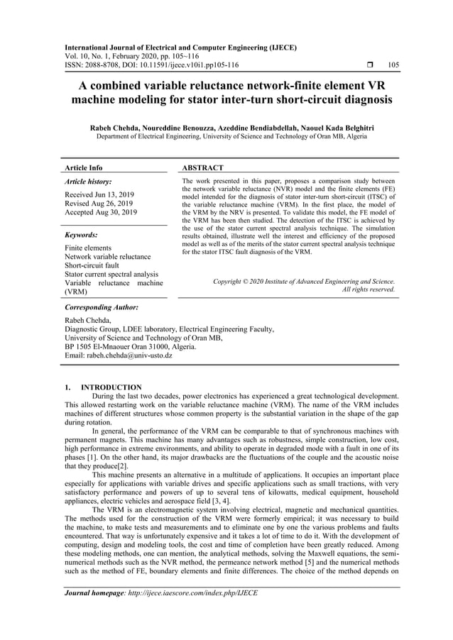 A Combined Variable Reluctance Network Finite Element Vr Machine Modeling For Stator Inter Turn