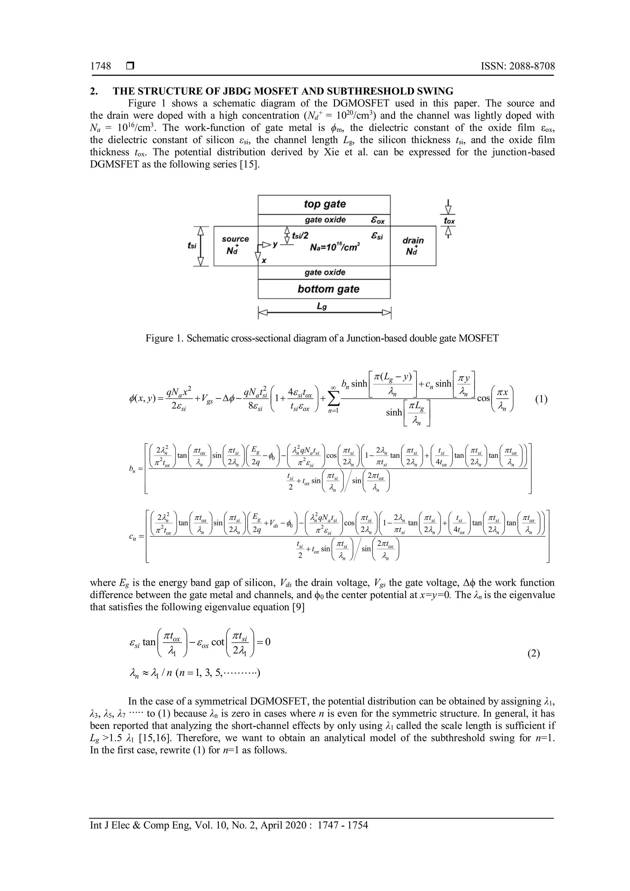 Subthreshold swing model using scale length for sub-10 nm junction-based double-gate MOSFETs | PDF