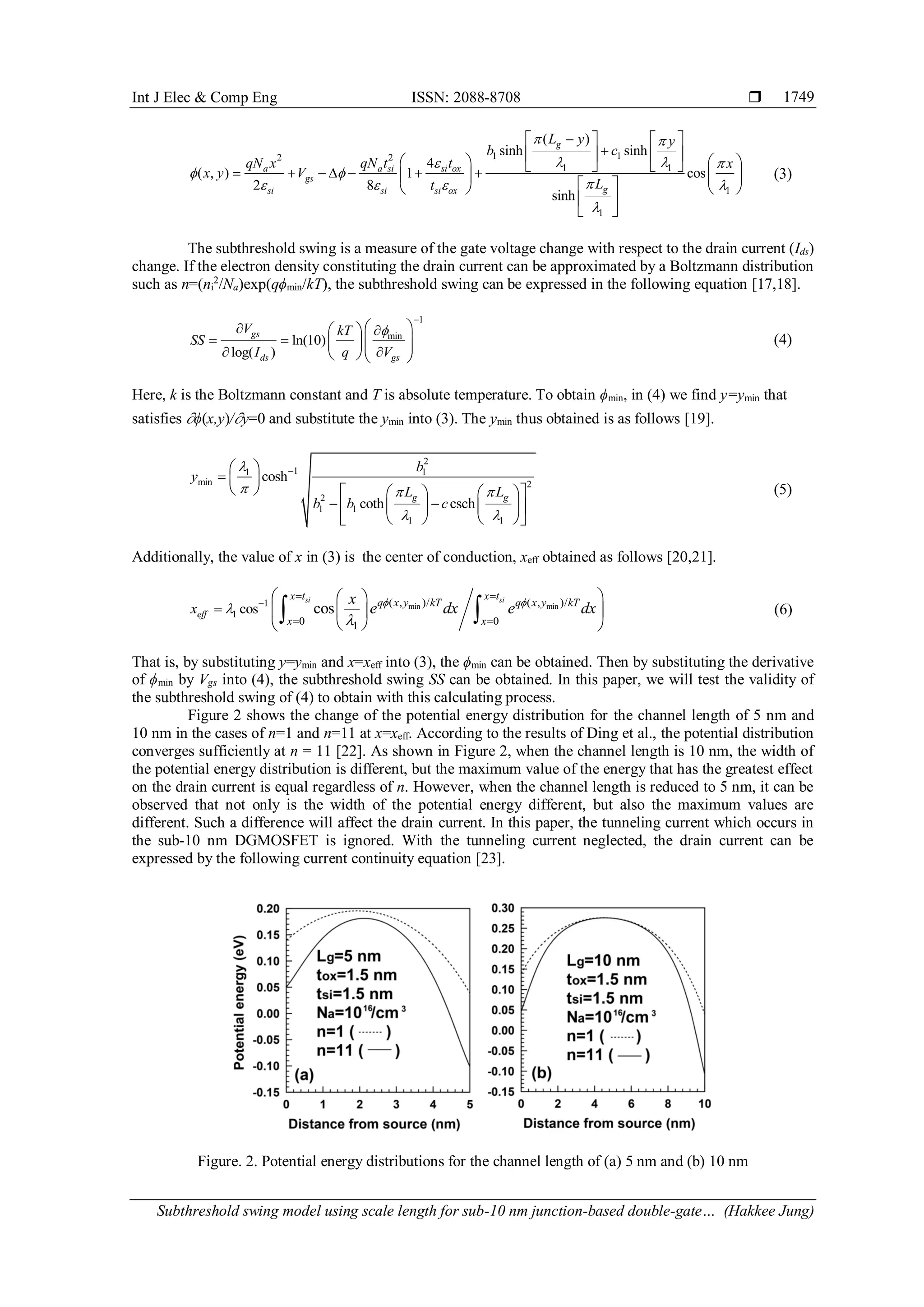 Subthreshold swing model using scale length for sub-10 nm junction-based double-gate MOSFETs | PDF