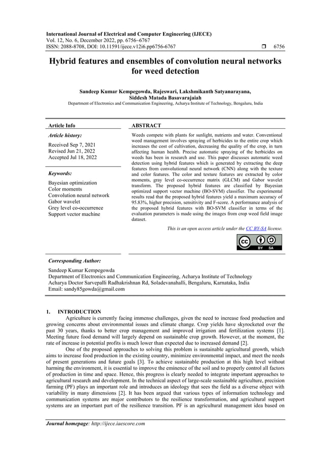 Hybrid features and ensembles of convolution neural networks for weed detection | PDF ...