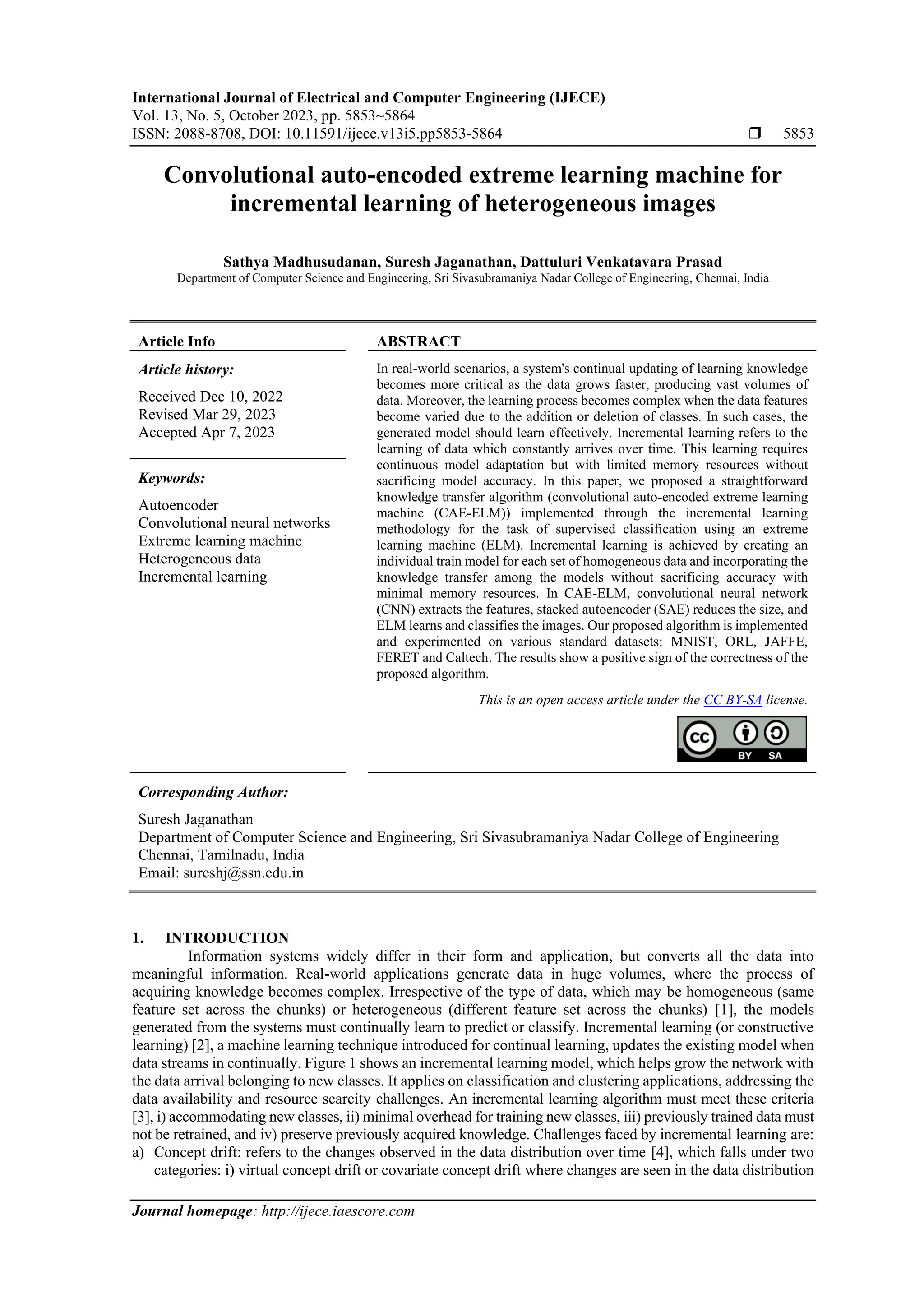 Convolutional auto-encoded extreme learning machine for incremental learning of heterogeneous ...