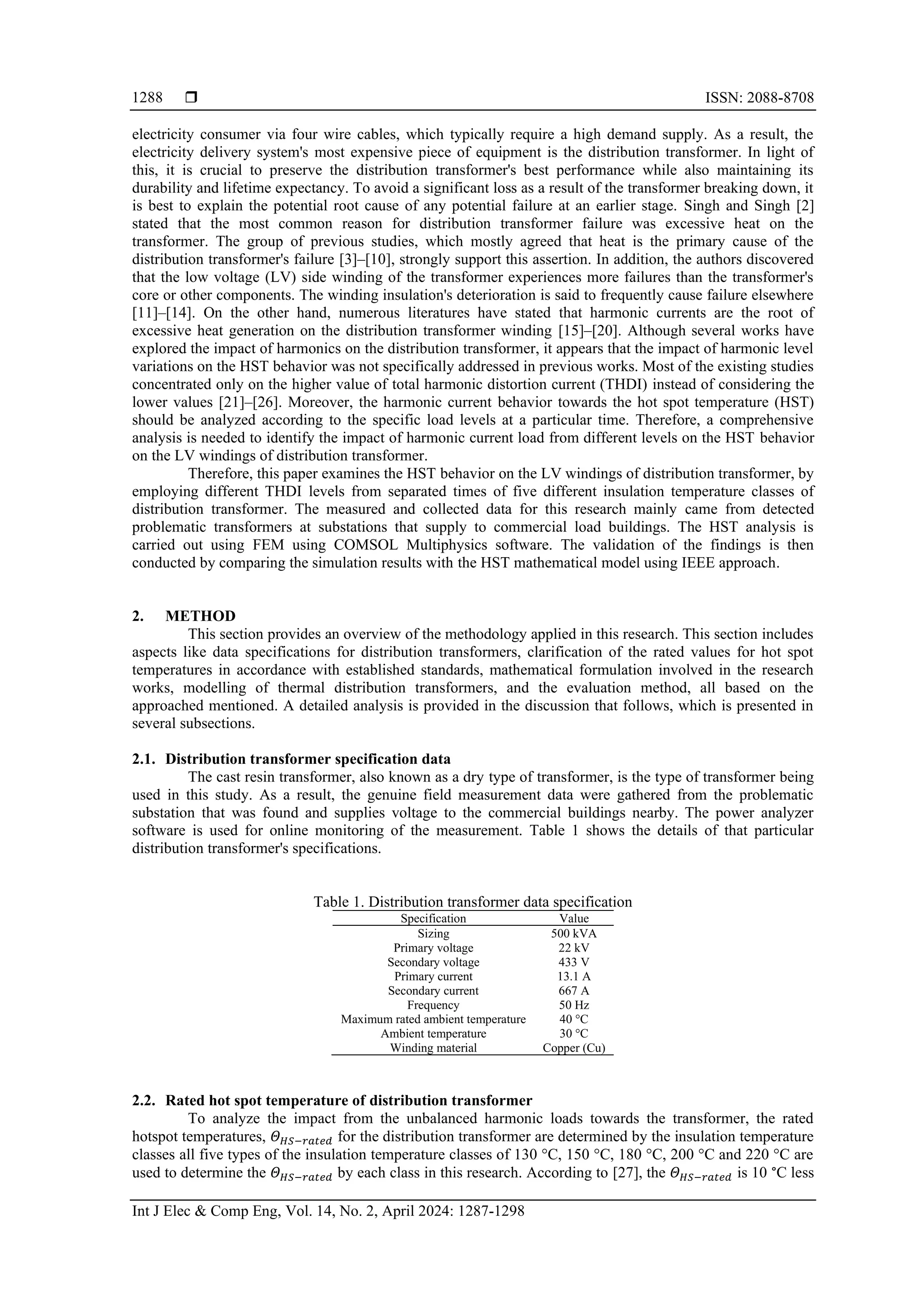 Hotspot temperature analysis of distribution transformer under unbalanced harmonic loads using ...