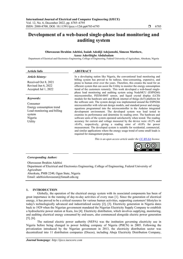 Development of a web-based single-phase load monitoring and auditing system | PDF | Internet of ...
