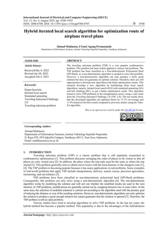 Hybrid iterated local search algorithm for optimization route of airplane travel plans | PDF