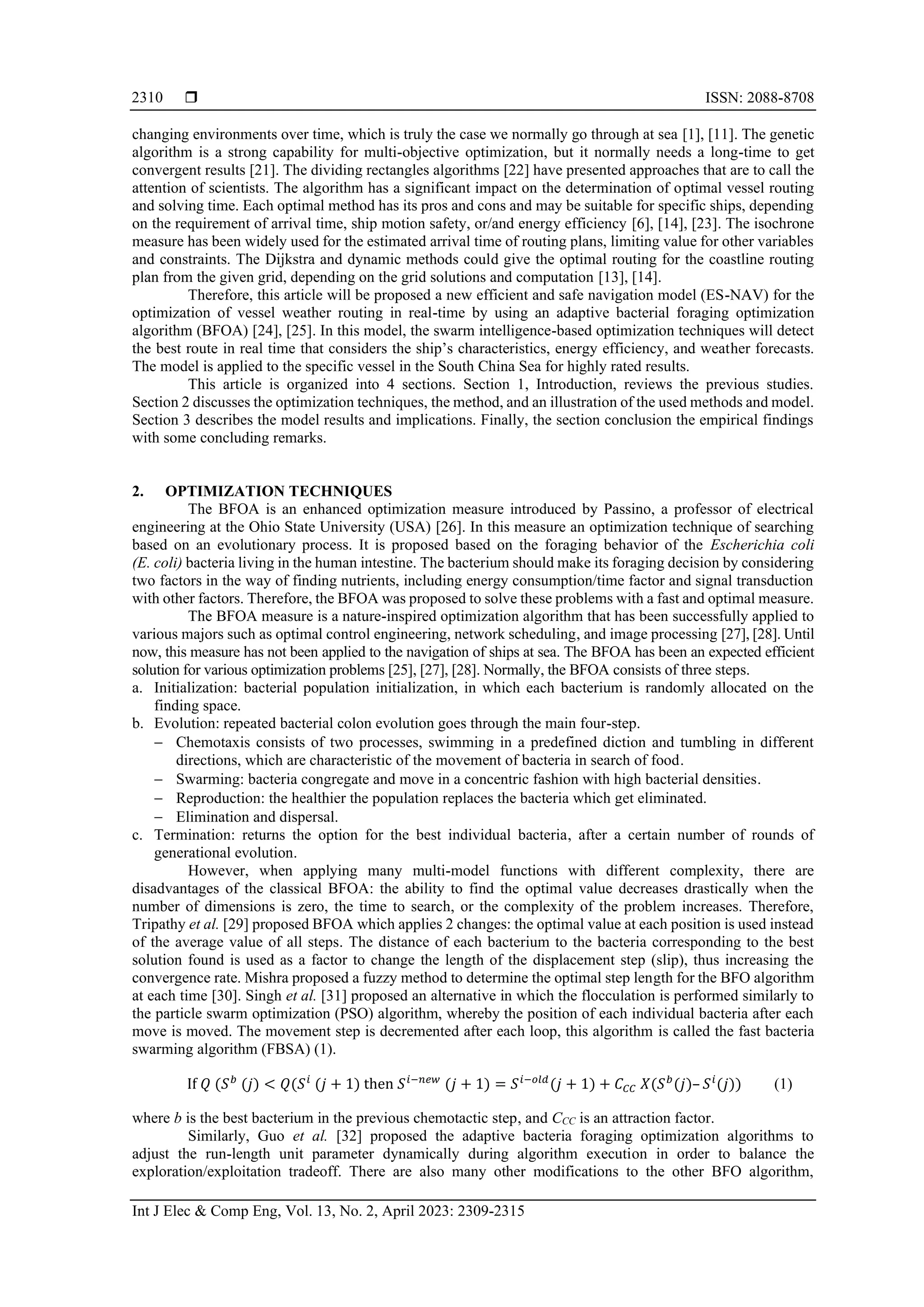 Ship Routing Optimization Using Bacterial Foraging Optimization Algorithm For Safety And