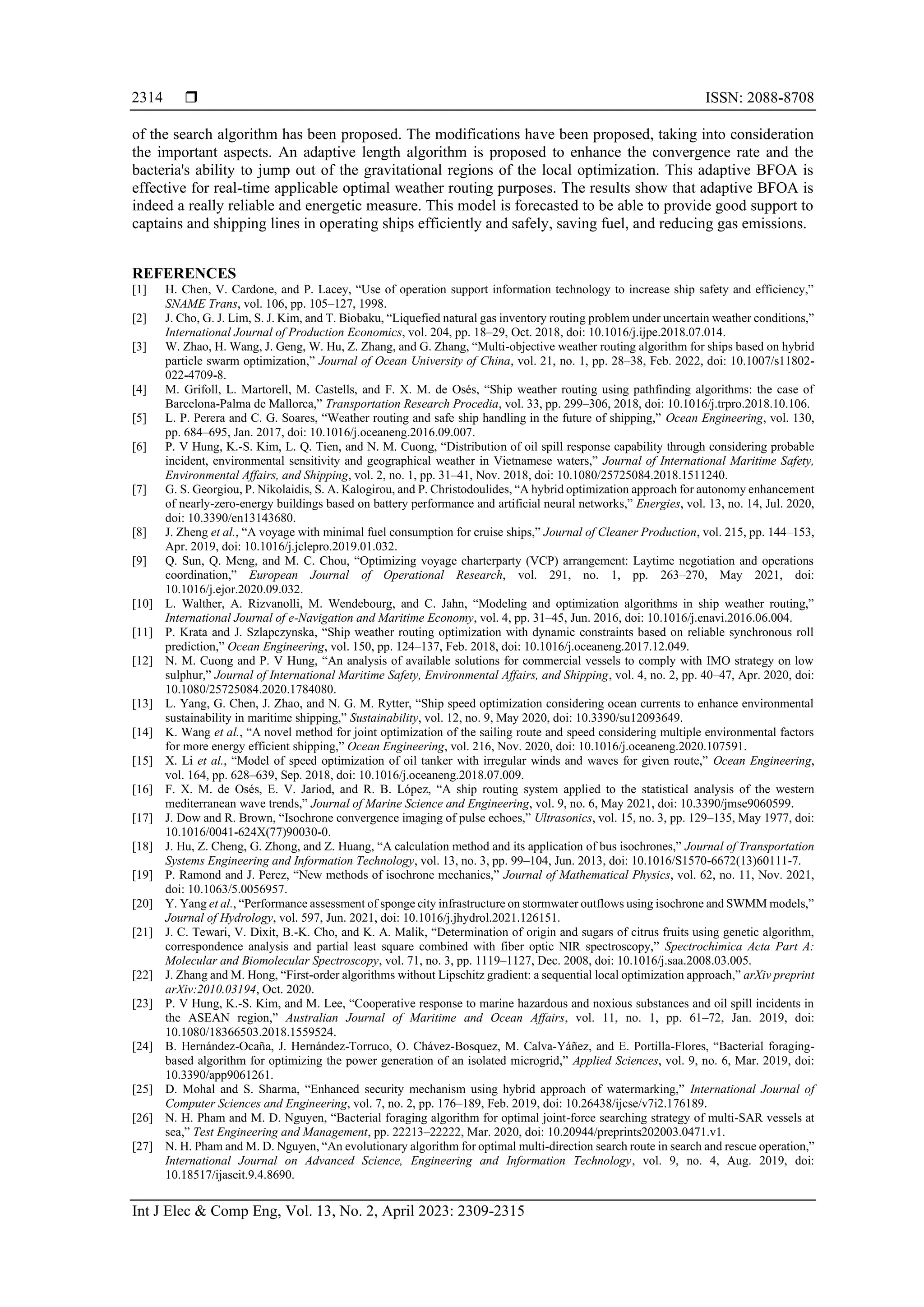 Ship Routing Optimization Using Bacterial Foraging Optimization Algorithm For Safety And 7601
