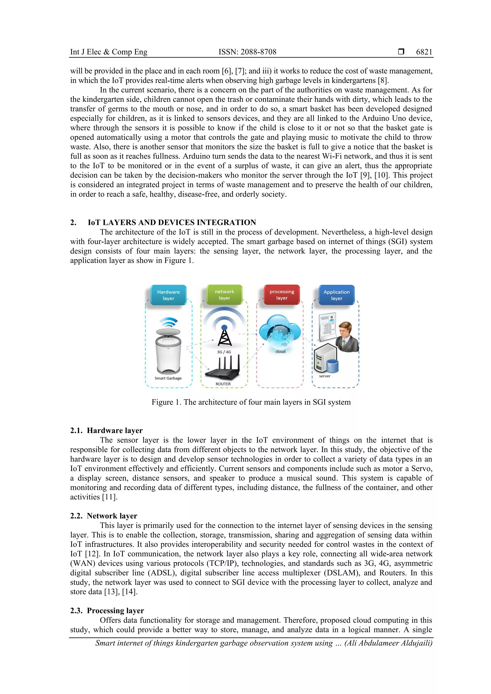 Smart internet of things kindergarten garbage observation system using Arduino uno | PDF