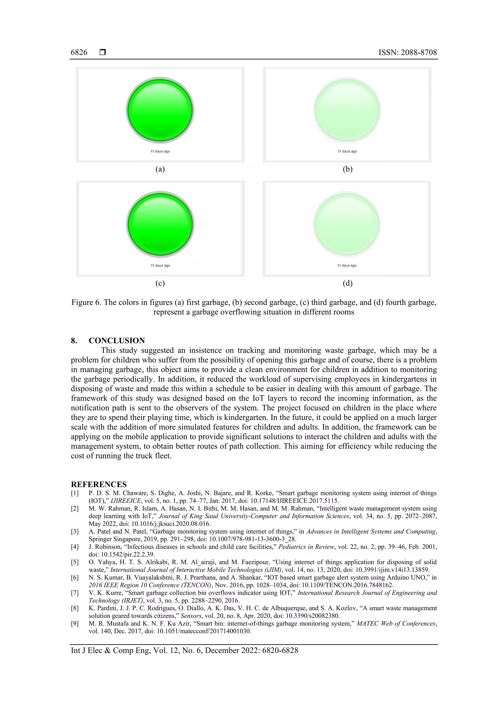 Smart internet of things kindergarten garbage observation system using ...