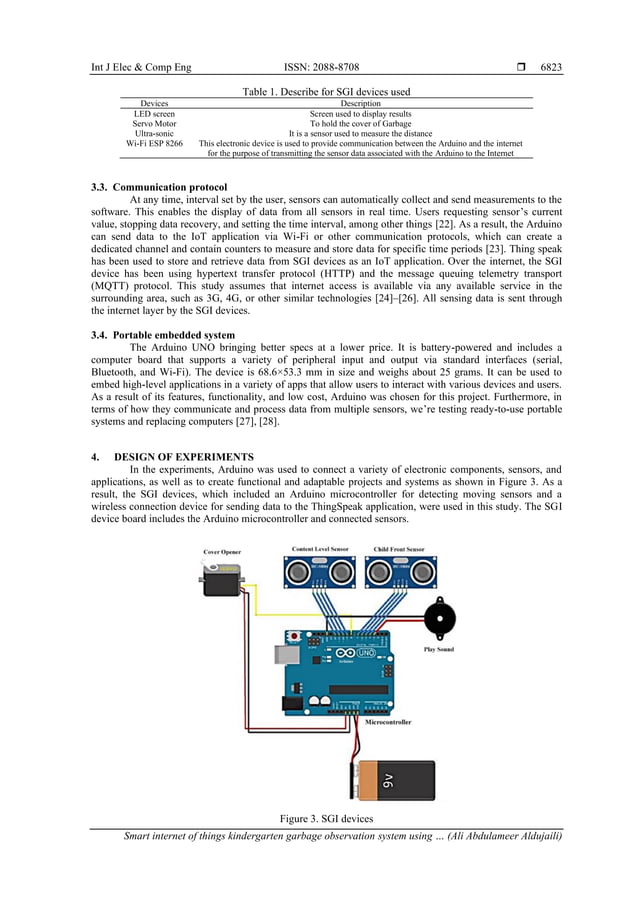 Smart internet of things kindergarten garbage observation system using Arduino uno | PDF