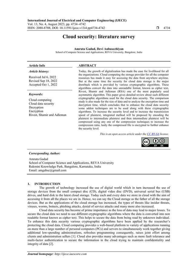 Cloud security: literature survey | PDF