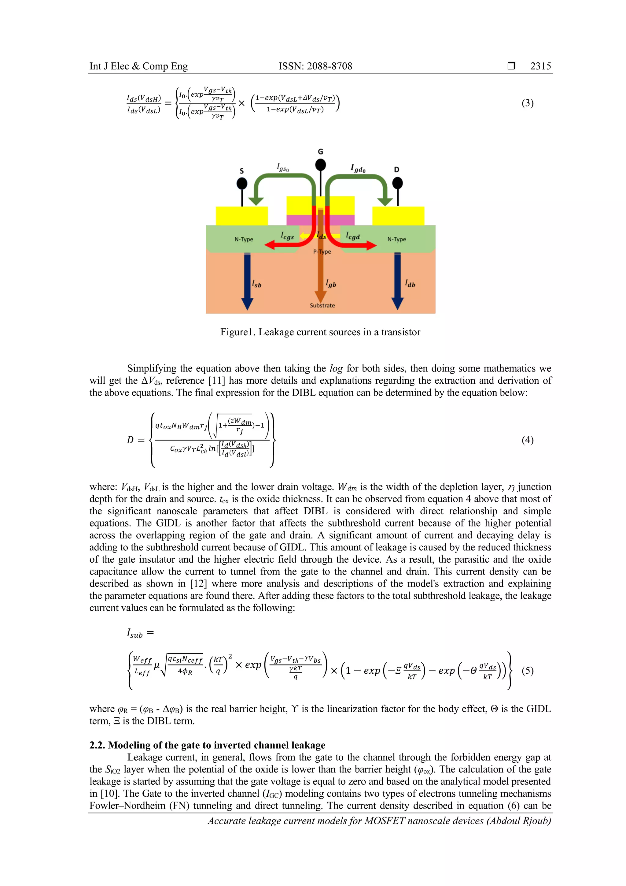 Accurate leakage current models for MOSFET nanoscale devices | PDF | Physics | Science