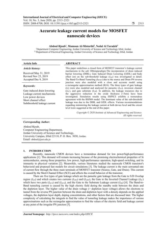 Accurate leakage current models for MOSFET nanoscale devices | PDF | Physics | Science