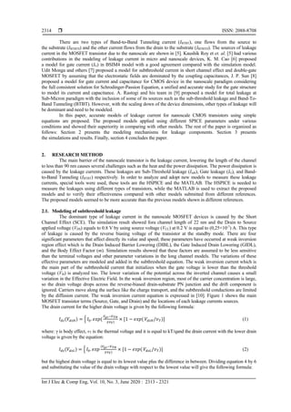 Accurate leakage current models for MOSFET nanoscale devices | PDF | Physics | Science