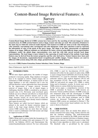 Content-Based Image Retrieval Features: A Survey | PDF